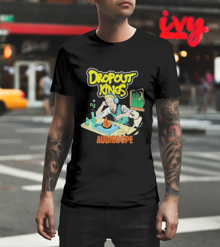 Dropout Kings Audio Dope Scientist Listening With Headphones And Chemistry Setup T-Shirt