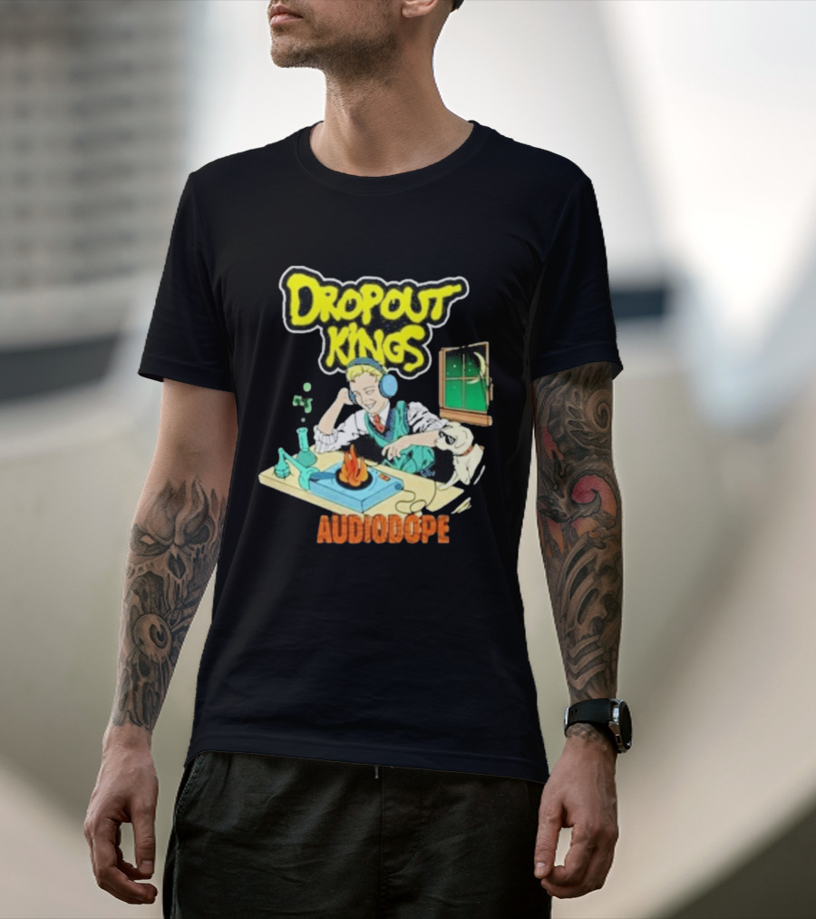 Dropout Kings Audio Dope Scientist Listening With Headphones And Chemistry Setup T-Shirt