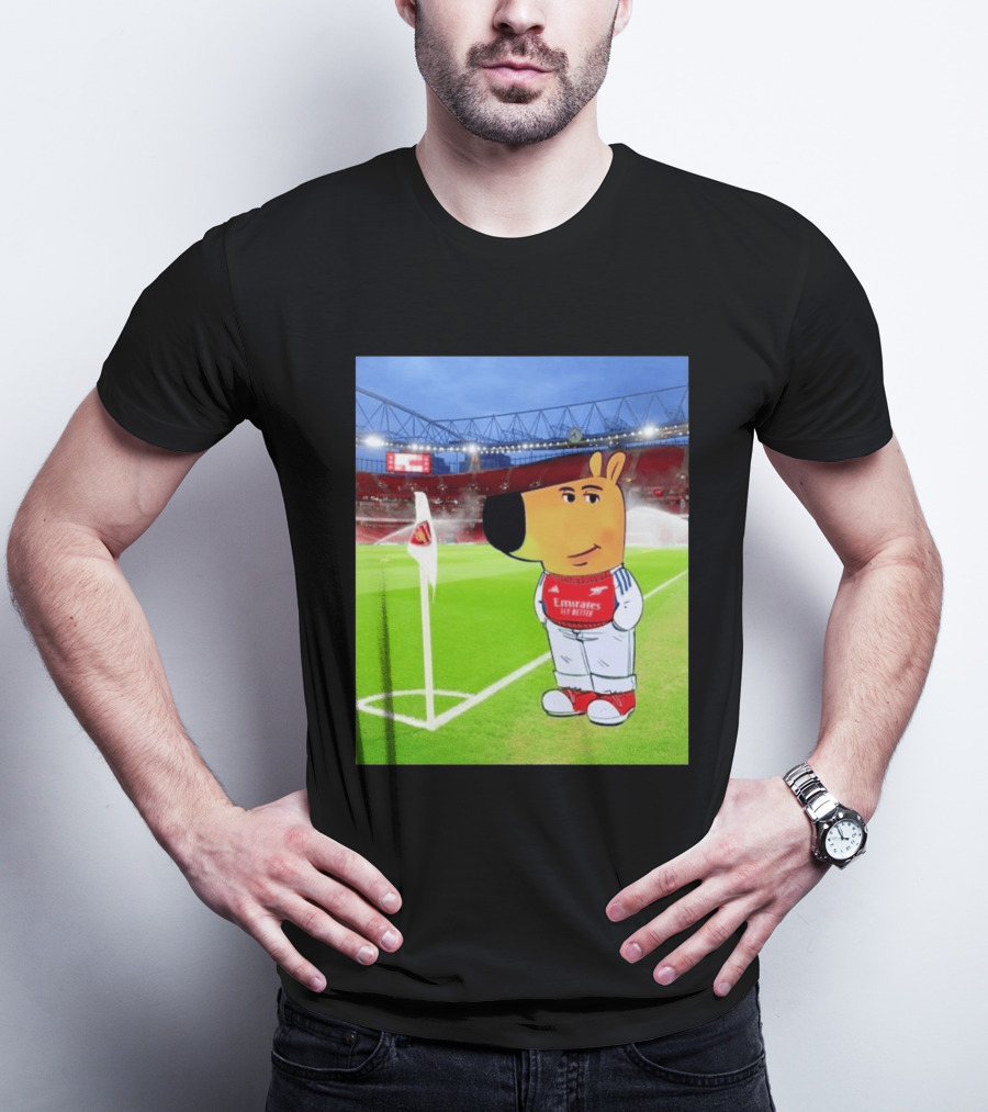 Chill Cartoon Dog In Arsenal Kit At Stadium Awaiting UCL Victory T-Shirt