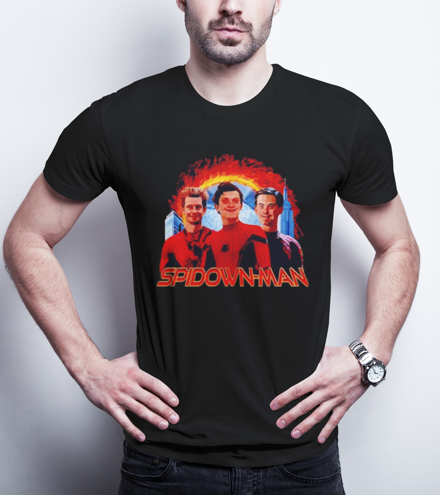 Spidown Man Trio Mashup With Fire And Spider Web T-Shirt