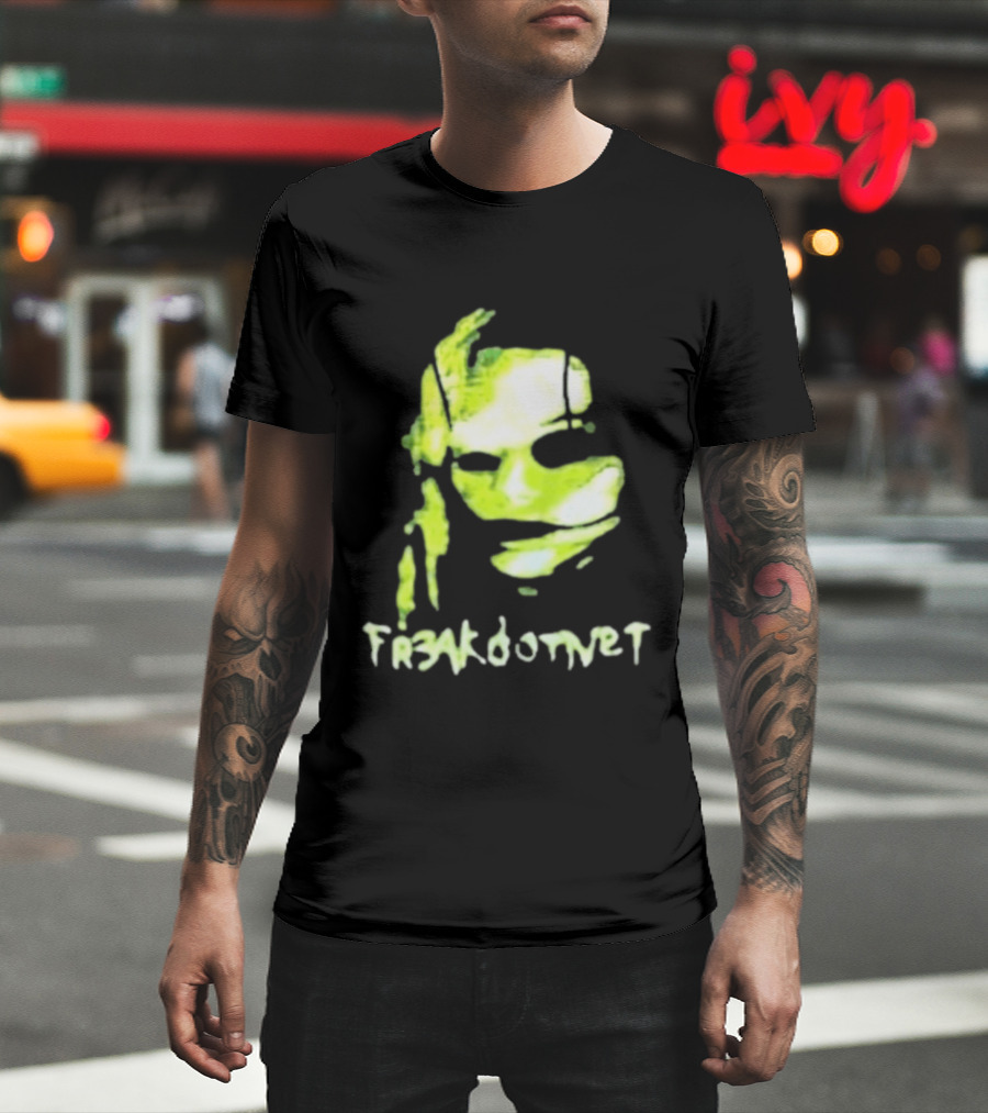 Fr3ak Fr3akdotnet Abstract Glitch Face Green Streaks T-Shirt