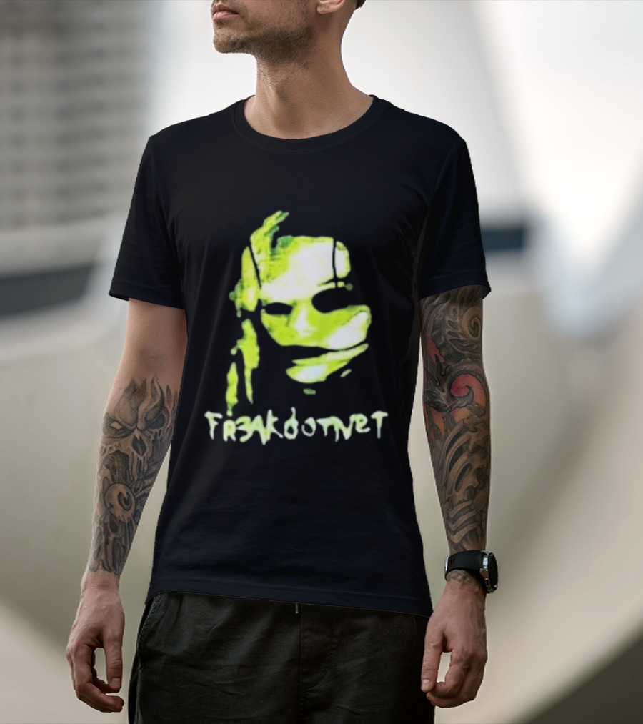 Fr3ak Fr3akdotnet Abstract Glitch Face Green Streaks T-Shirt