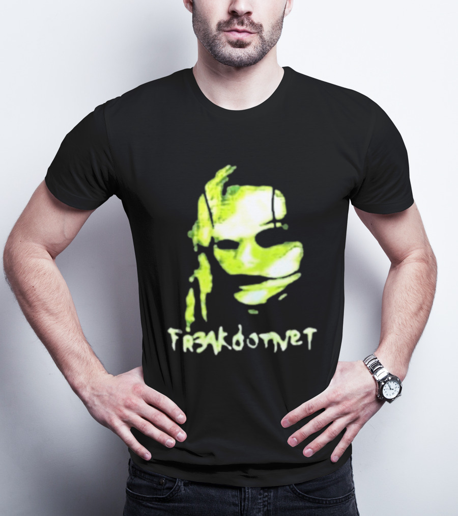 Fr3ak Fr3akdotnet Abstract Glitch Face Green Streaks T-Shirt