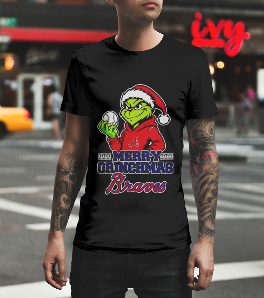 Atlanta Braves Grinch Santa Merry Grinchmas 2025 T-Shirt