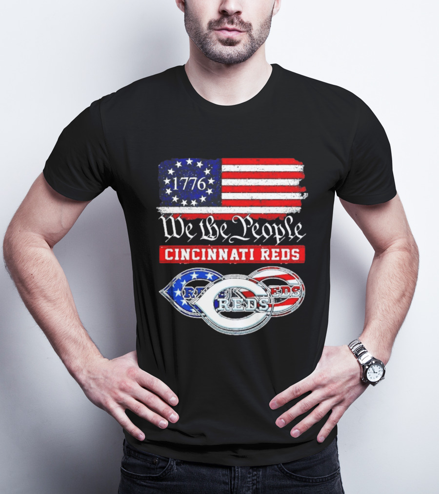 We The People 1776 Cincinnati Reds American Flag T-Shirt