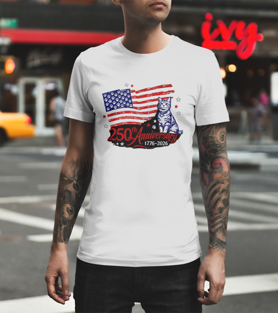 Abolish Ice Defund Resist Protest Cat With 250th Anniversary 1776 2026 USA Flag T-Shirt