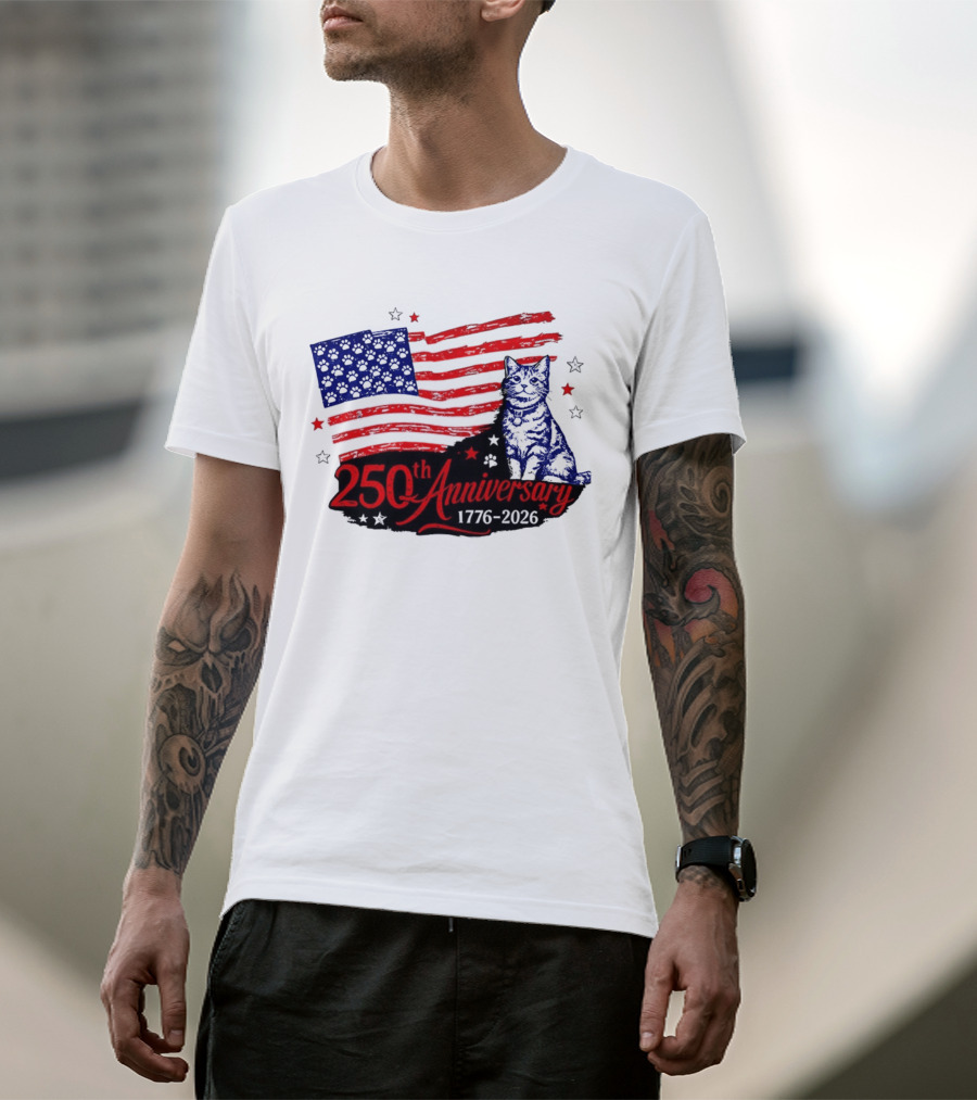 Abolish Ice Defund Resist Protest Cat With 250th Anniversary 1776 2026 USA Flag T-Shirt