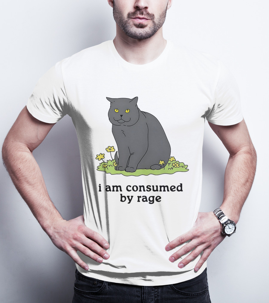 Cat I Am Consumed By Rage Sitting With Yellow Flowers T-Shirt