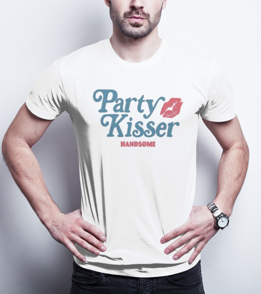 Handsome Party Kisser Lip Print T-Shirt