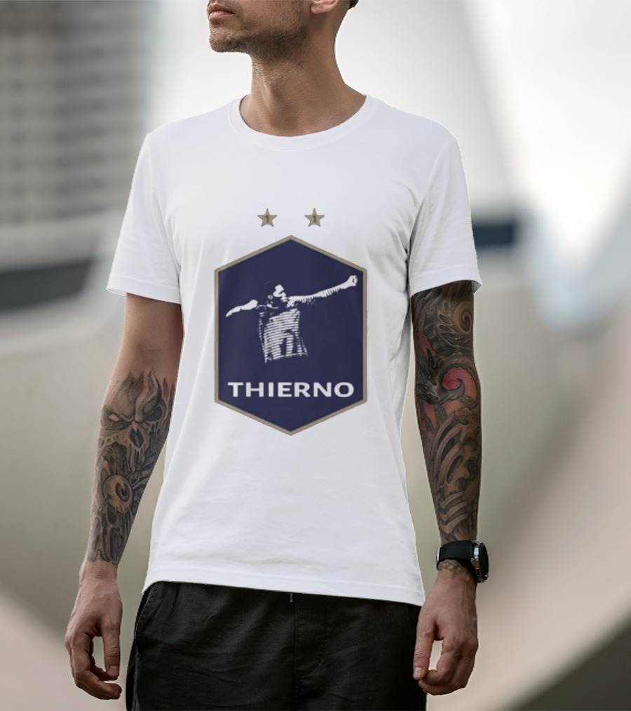 Thierno Barry Blue Hexagonal Emblem Soccer Celebration Stars T-Shirt