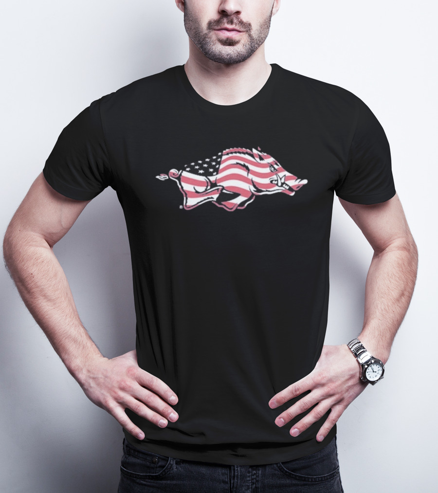 Arkansas Razorbacks USA Flag Hog T-Shirt