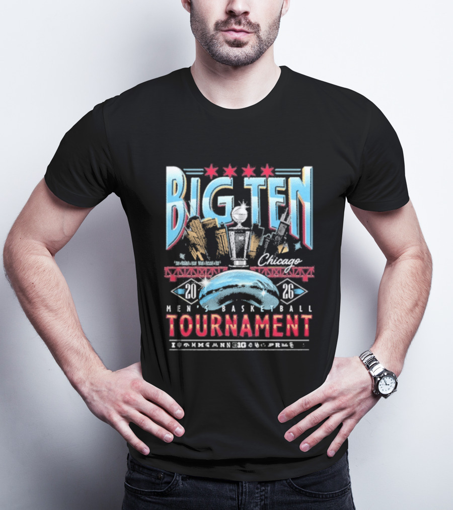 Big Ten Chicago 2026 Men's Basketball Tournament March Madness Skyline Stars T-Shirt
