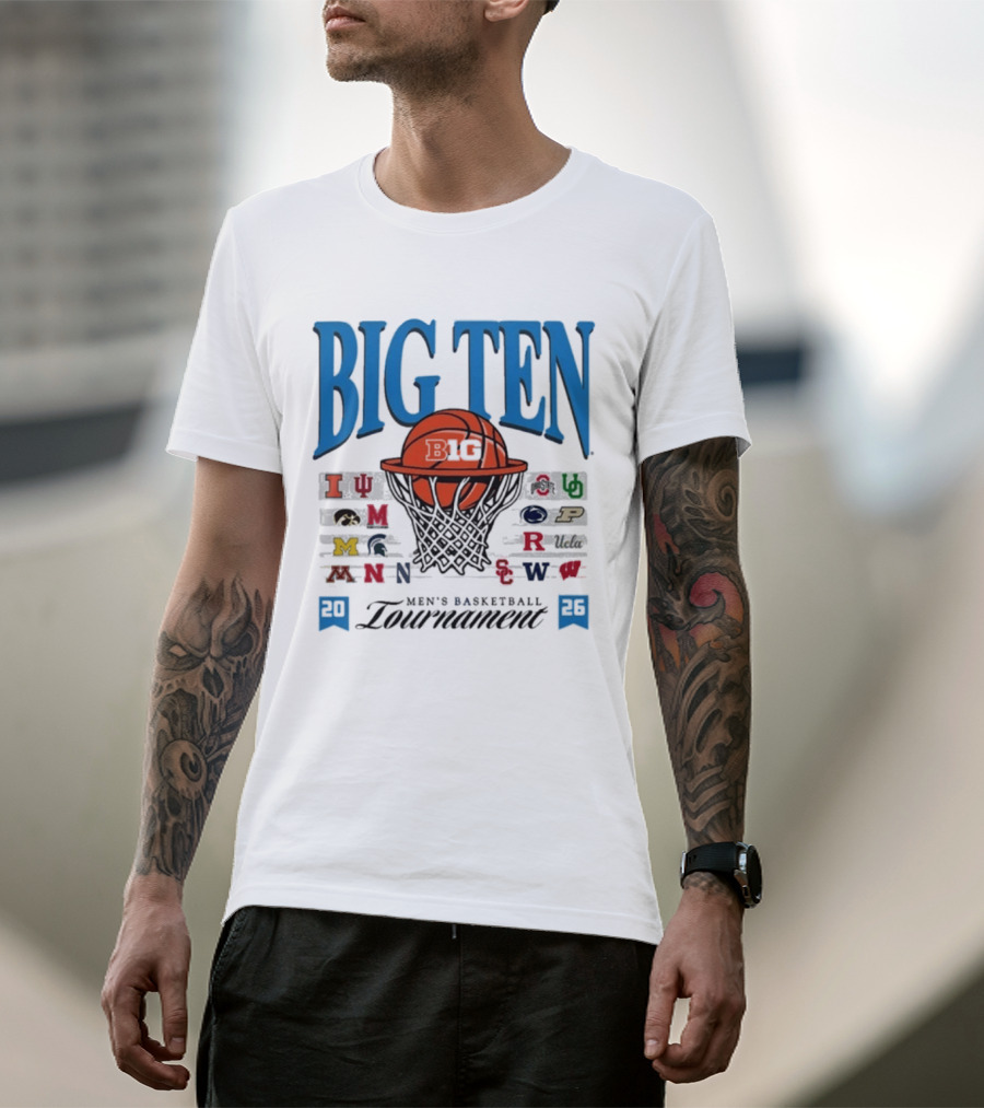 2026 Big Ten Men's Basketball Tournament Indiana Michigan Purdue Team Logos T-Shirt