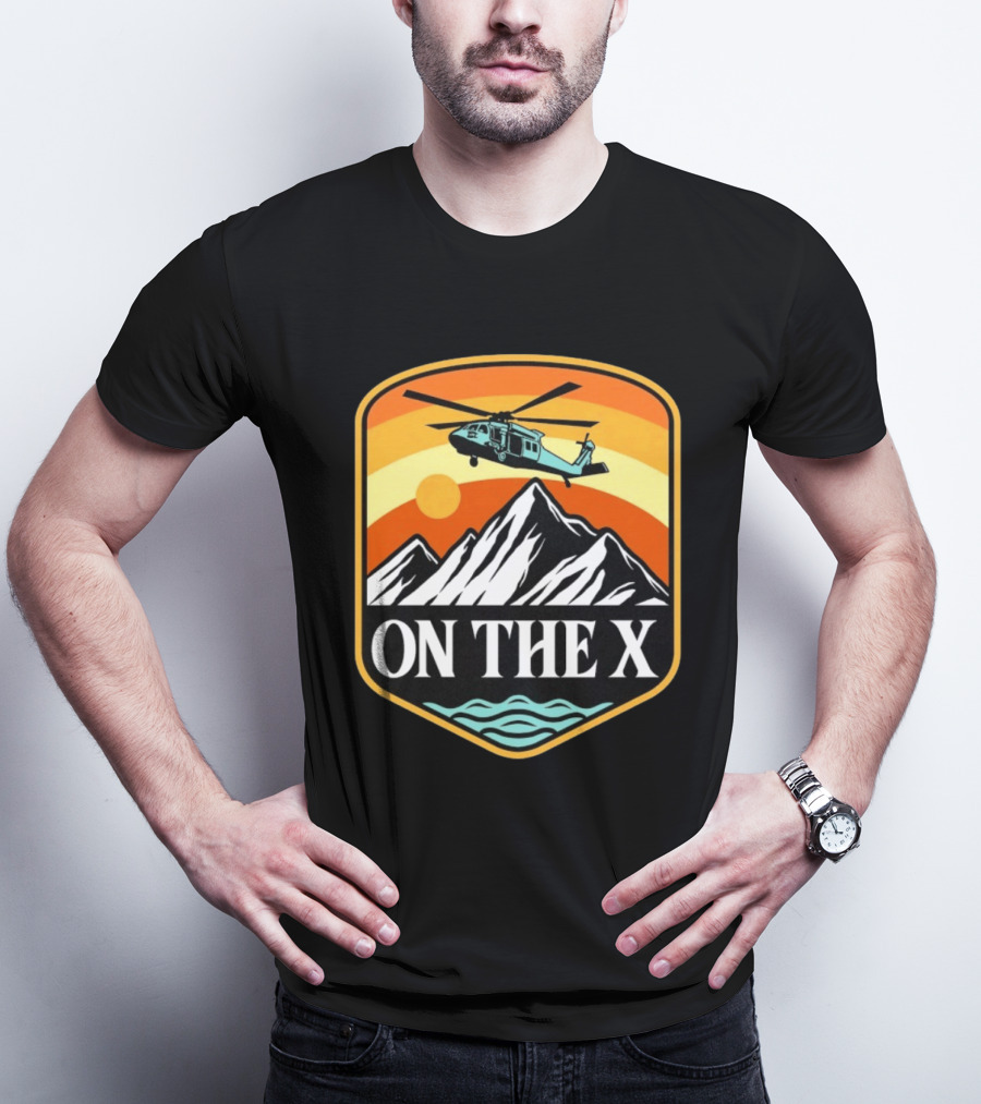 Otx Nation On The X Blackhawk Helicopter Mountain Sunset T-Shirt