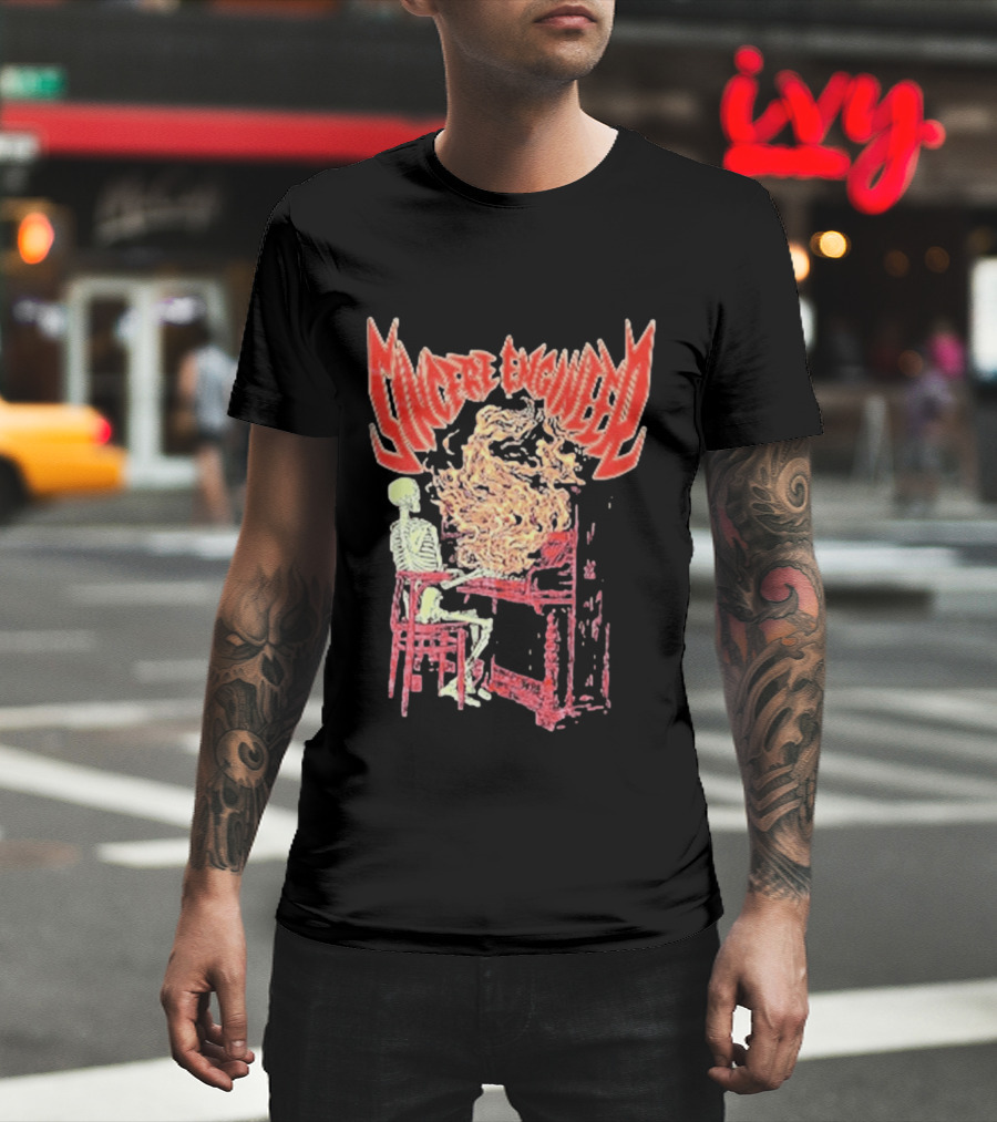 Sincere Engineer Skeleton With Flaming Piano T-Shirt