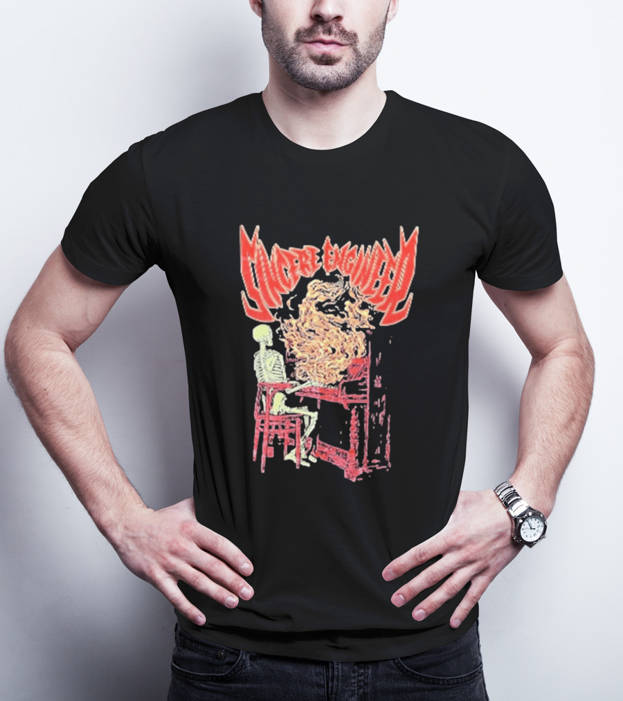Sincere Engineer Skeleton With Flaming Piano T-Shirt