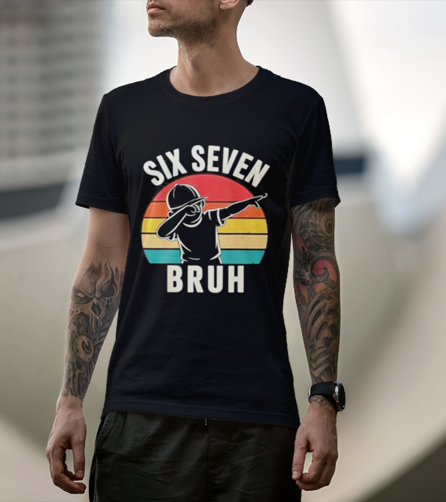 Six Seven Bruh Dabbing Retro Rainbow T-Shirt