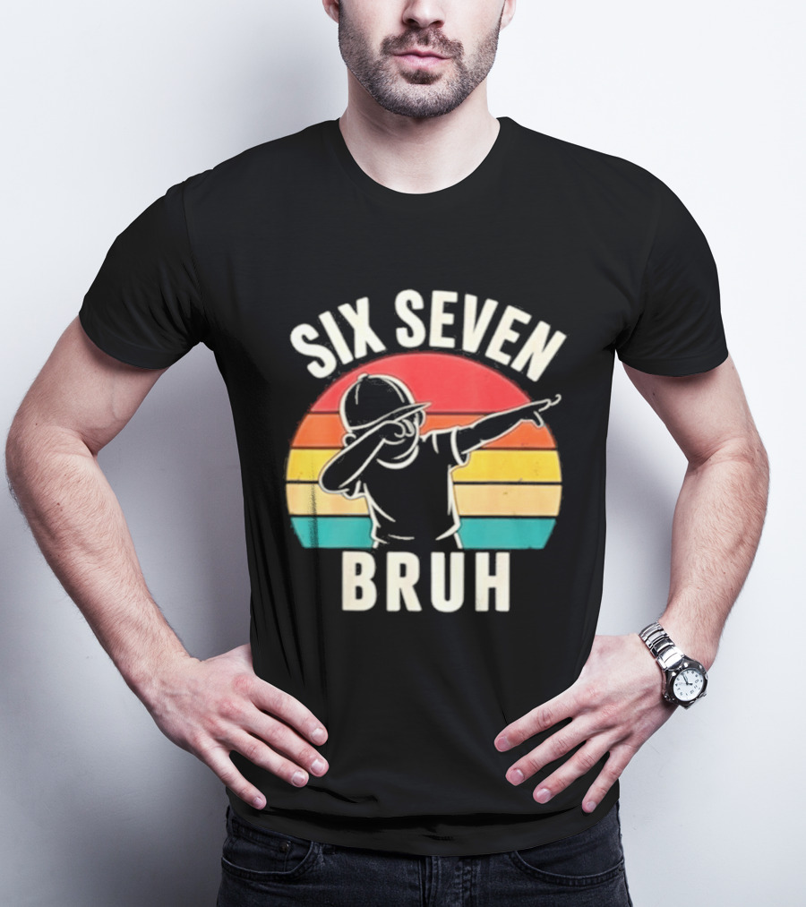Six Seven Bruh Dabbing Retro Rainbow T-Shirt