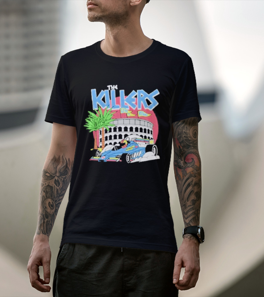 The Killers Hot Fuss Palm Trees Race Car Stadium Scene T-Shirt