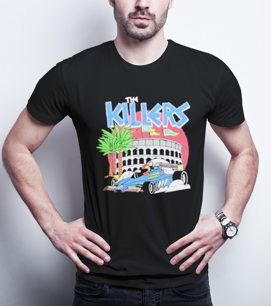 The Killers Hot Fuss Palm Trees Race Car Stadium Scene T-Shirt