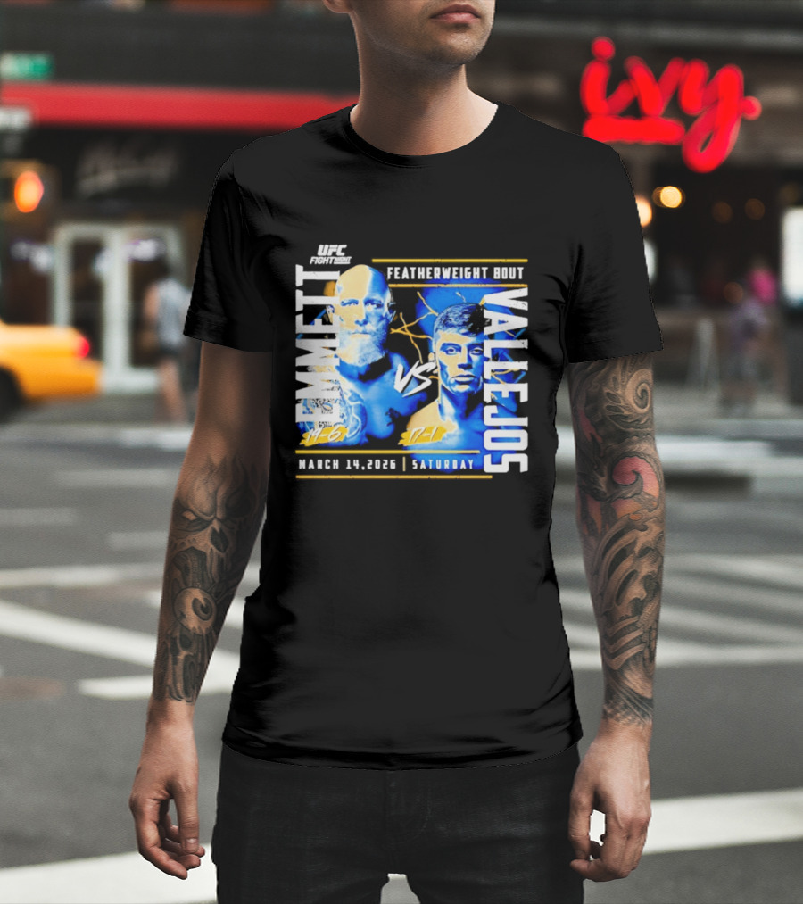 UFC Fight Night 2026 Featherweight Bout Emmett Vs Vallejos March 14 Saturday T-Shirt