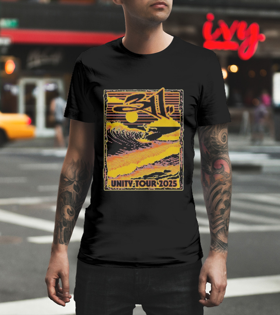 311 Unity Tour 2025 Surfer Wave Art With Sunset T-Shirt