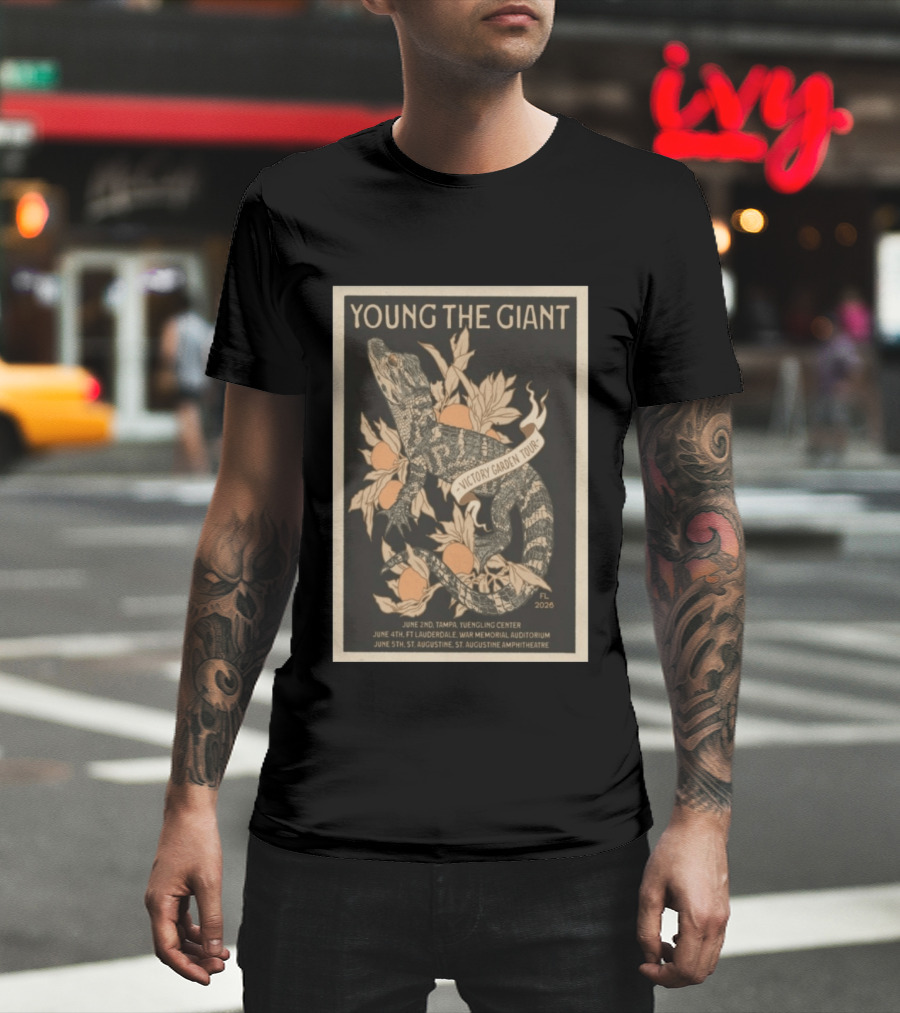 Young The Giant Victory Garden Tour 2026 Lizard And Oranges FL Tour Dates T-Shirt