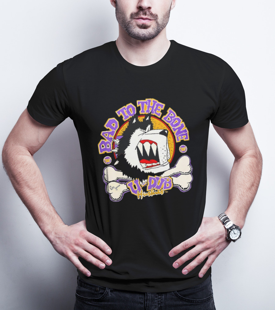 Bad To The Bone U Dub Washington Huskies Dog Bones 1991 T-Shirt