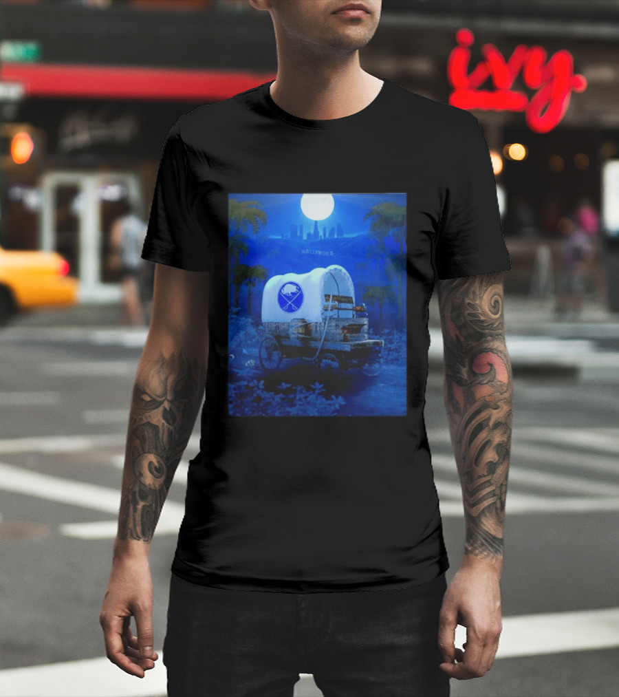 Buffalo Sabres Covered Wagon Hollywood Full Moon Scene T-Shirt
