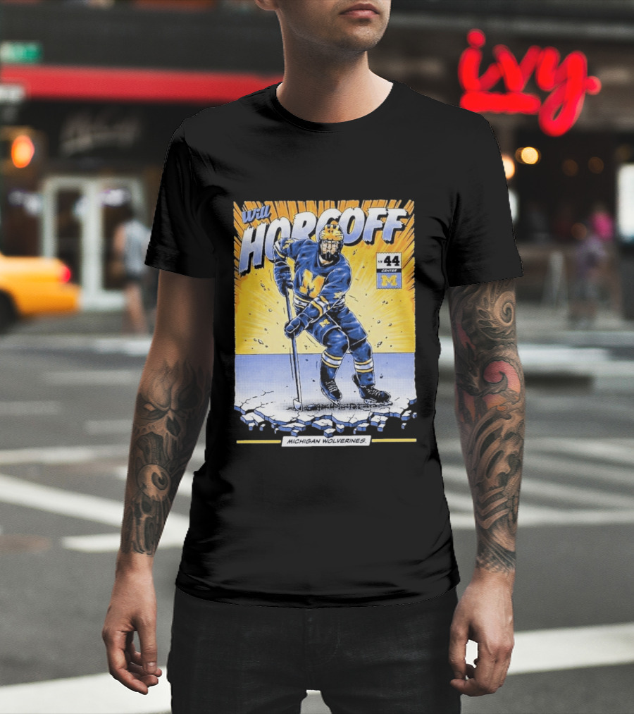 Michigan Wolverines Will Horcoff 44 Center Hockey Comic T-Shirt