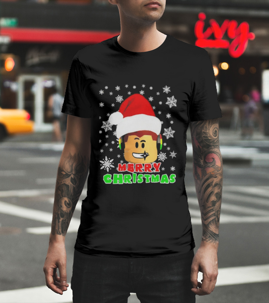 Roblox Merry Christmas Santa Hat Holiday Snowflakes T-Shirt