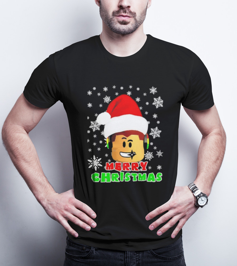 Roblox Merry Christmas Santa Hat Holiday Snowflakes T-Shirt