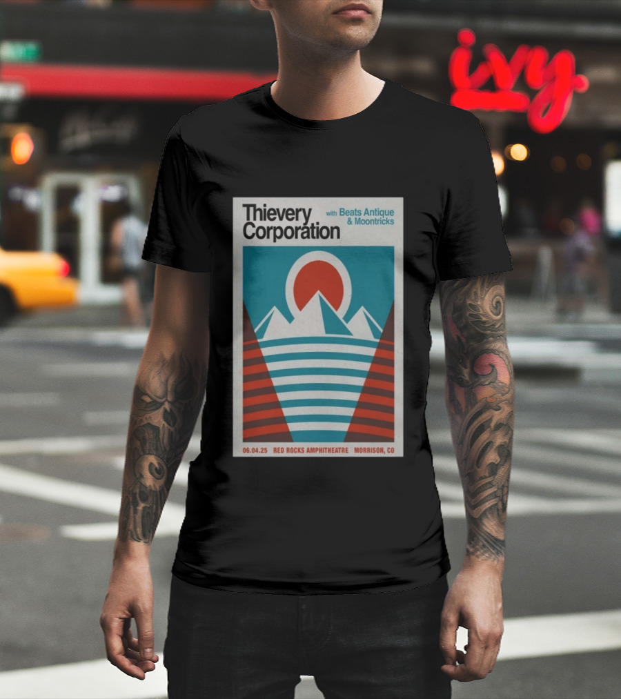 Thievery Corporation Red Rocks Amphitheatre 06 04 25 With Beats Antique Moontricks Morrison CO T-Shirt