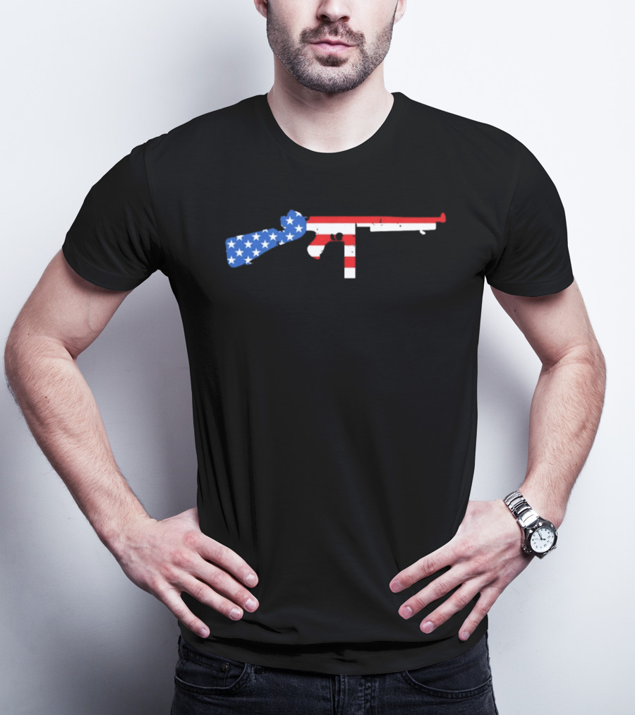 Thompson Gun American Flag Stars And Stripes T-Shirt