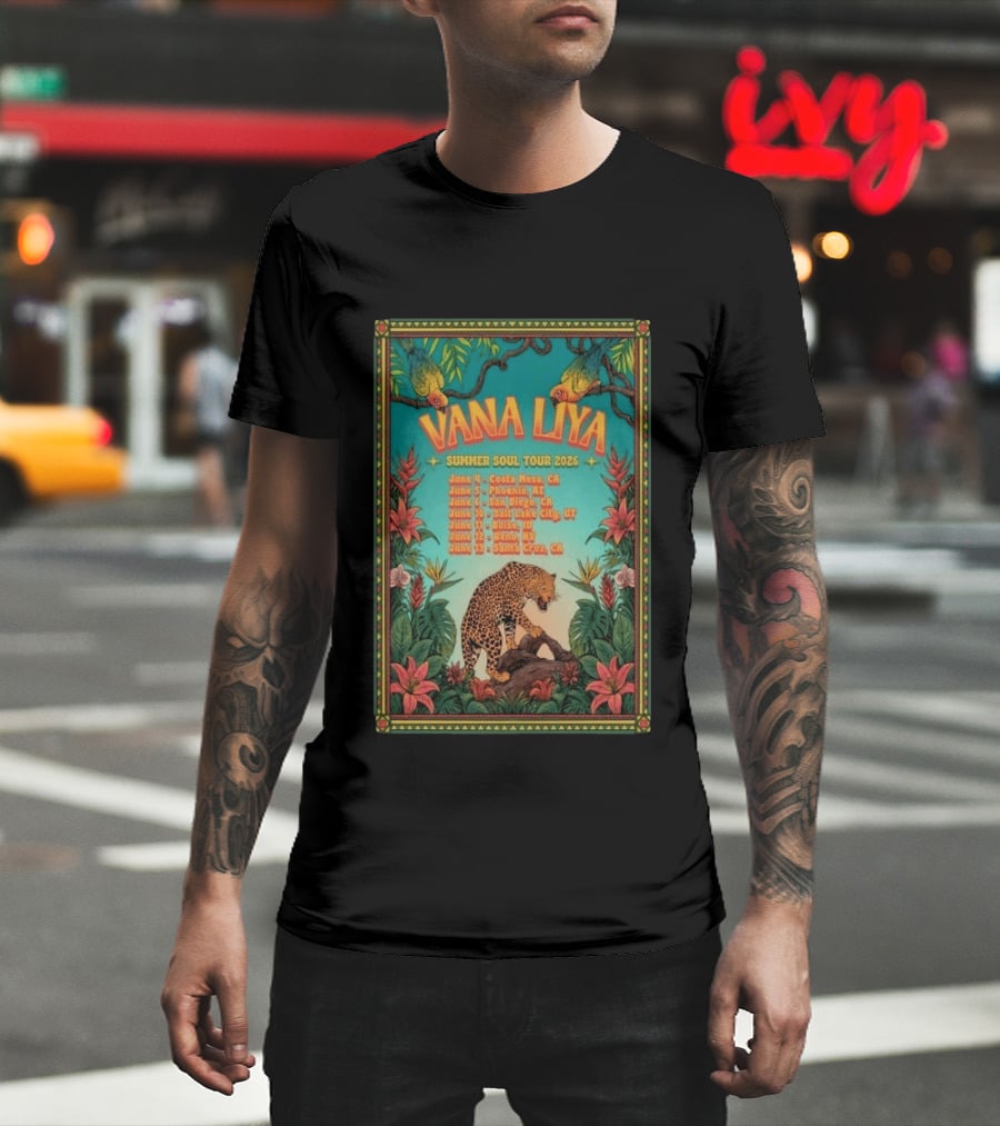 Vana Liya Summer Soul Tour 2026 Costa Mesa Phoenix San Diego Salt Lake City Boise Reno Santa Cruz T-Shirt