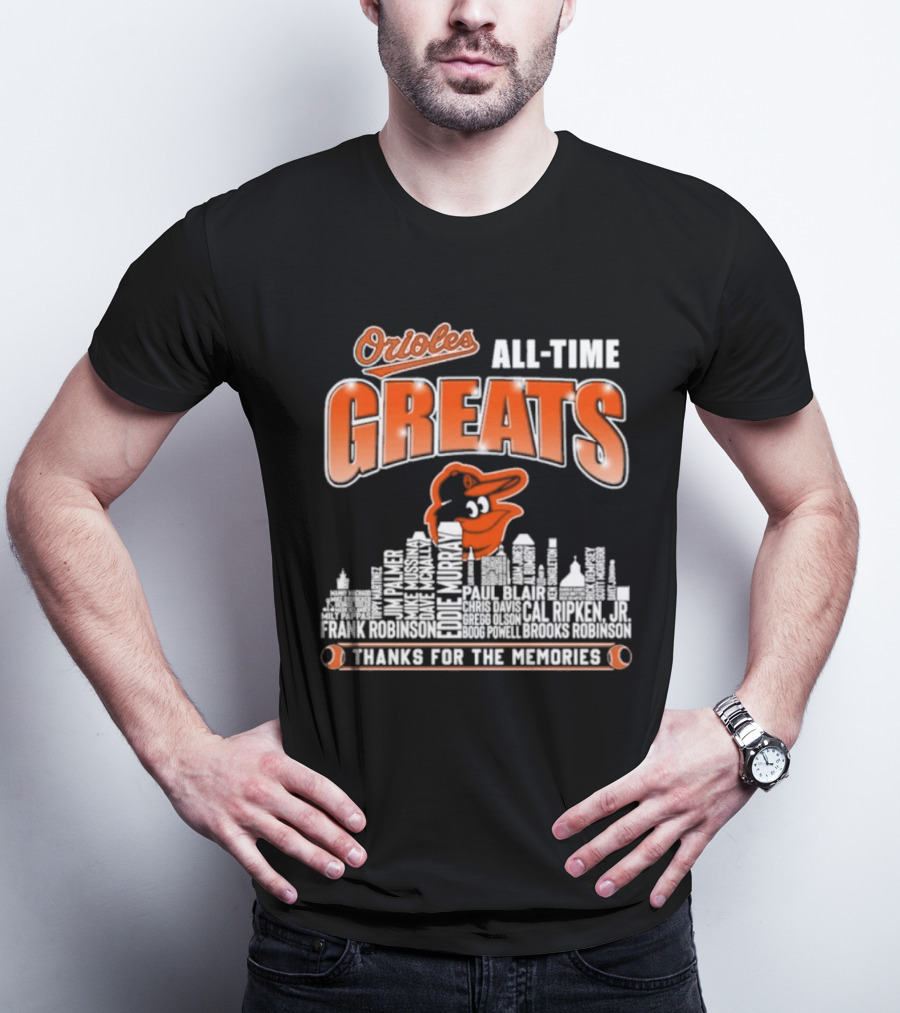 Orioles All Time Greats Thank You For The Memories City Skyline T-Shirt
