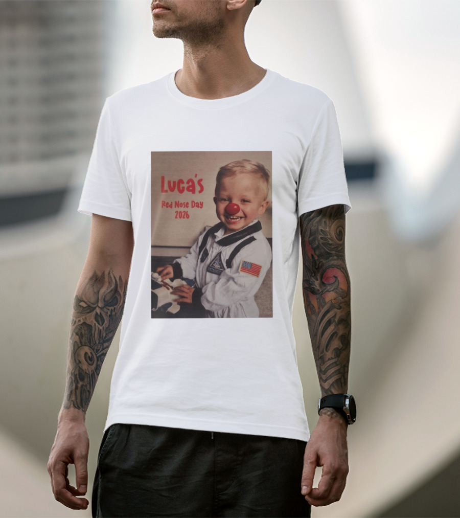Luca's Red Nose Day 2026 Astronaut American Flag Kid's Costume Space T-Shirt