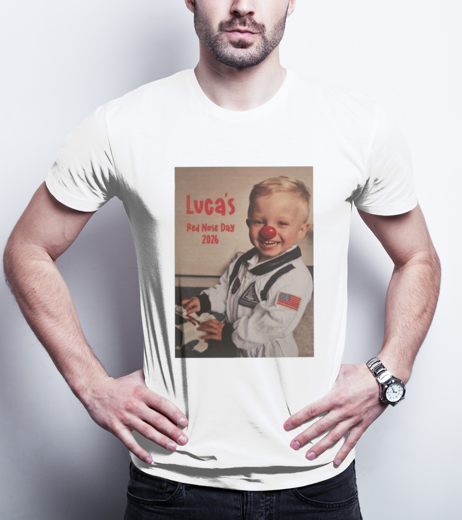 Luca's Red Nose Day 2026 Astronaut American Flag Kid's Costume Space T-Shirt