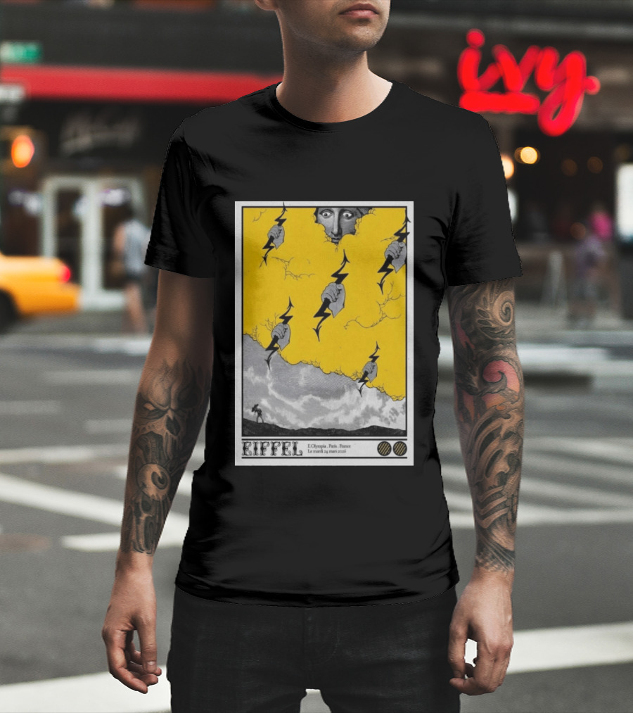 Eiffel L'Olympia Paris France Mar 24 2026 Lightning Cloud T-Shirt