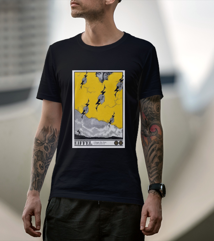 Eiffel L'Olympia Paris France Mar 24 2026 Lightning Cloud T-Shirt