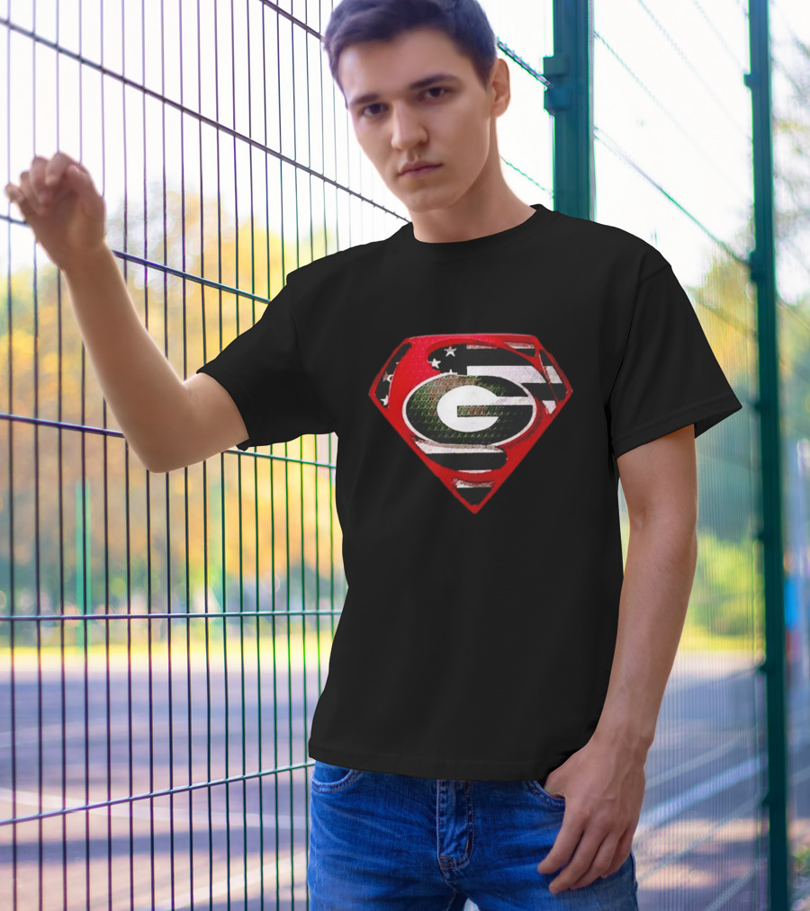 Georgia Bulldogs Superman Logo Red American Flag Bulldog Nation T-Shirt