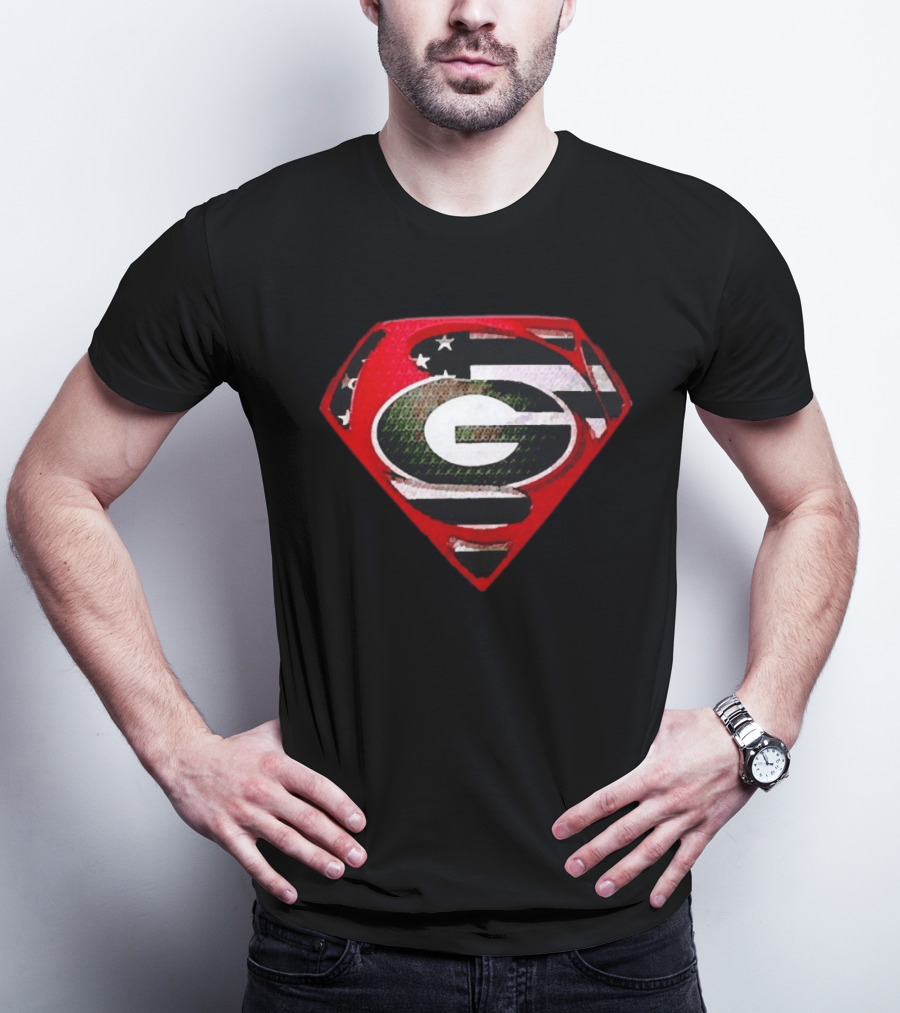 Georgia Bulldogs Superman Logo Red American Flag Bulldog Nation T-Shirt