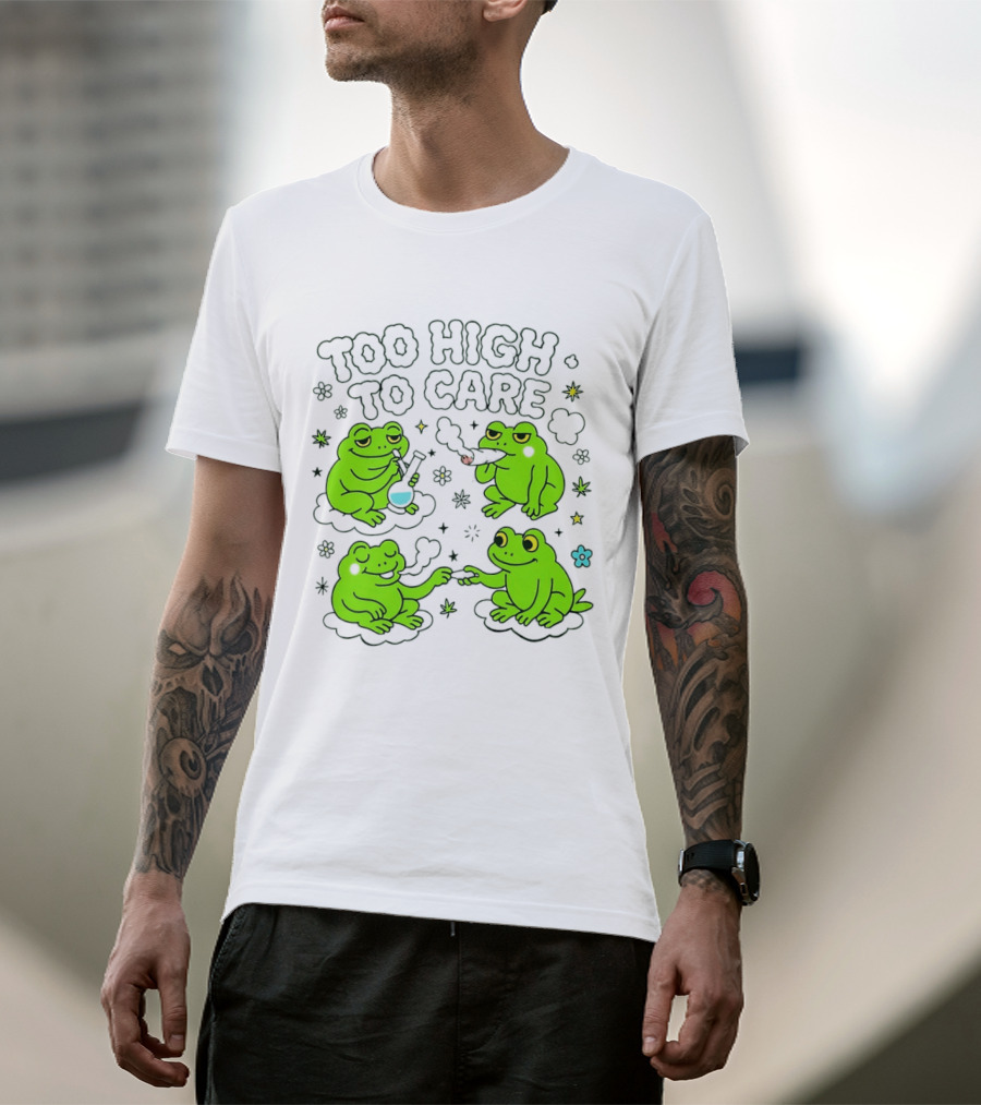 Too High To Care Frogs Smoking Peaceful Bliss T-Shirt