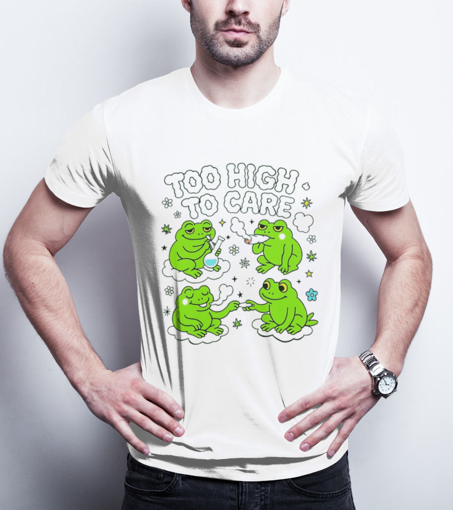 Too High To Care Frogs Smoking Peaceful Bliss T-Shirt