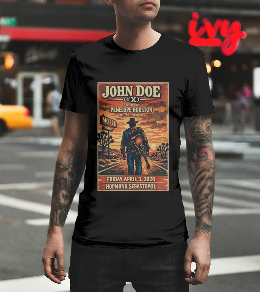 John Doe Of X Tour April 3 2026 Hopmonk Sebastopol Featuring Penelope Houston T-Shirt