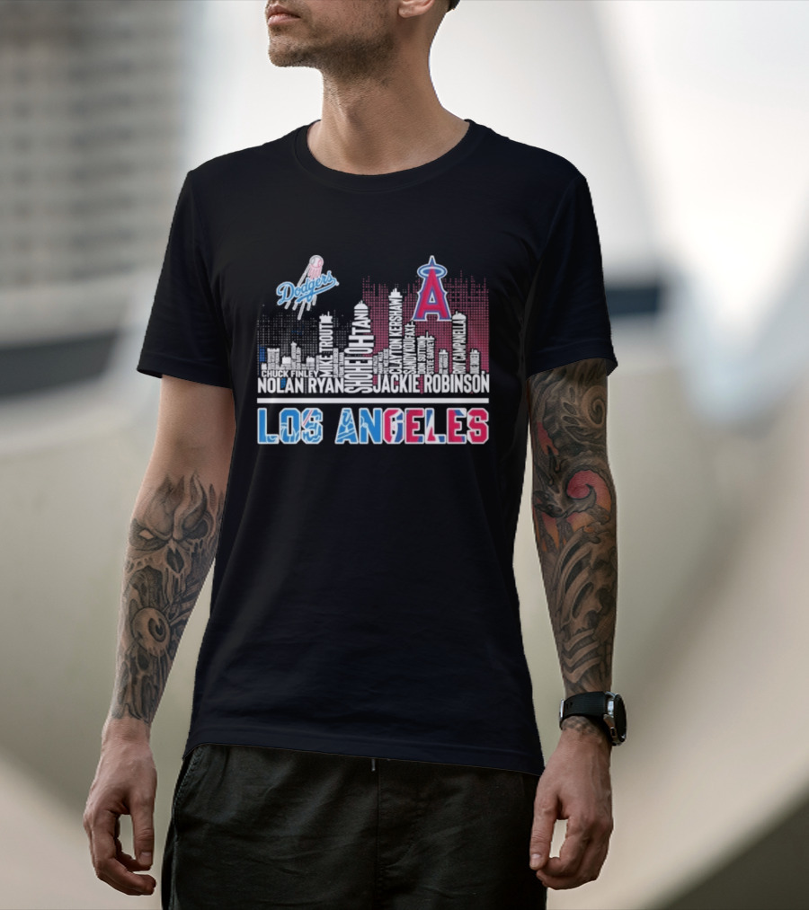 Los Angeles Dodgers Angels Skyline Typography City Baseball Fans T-Shirt
