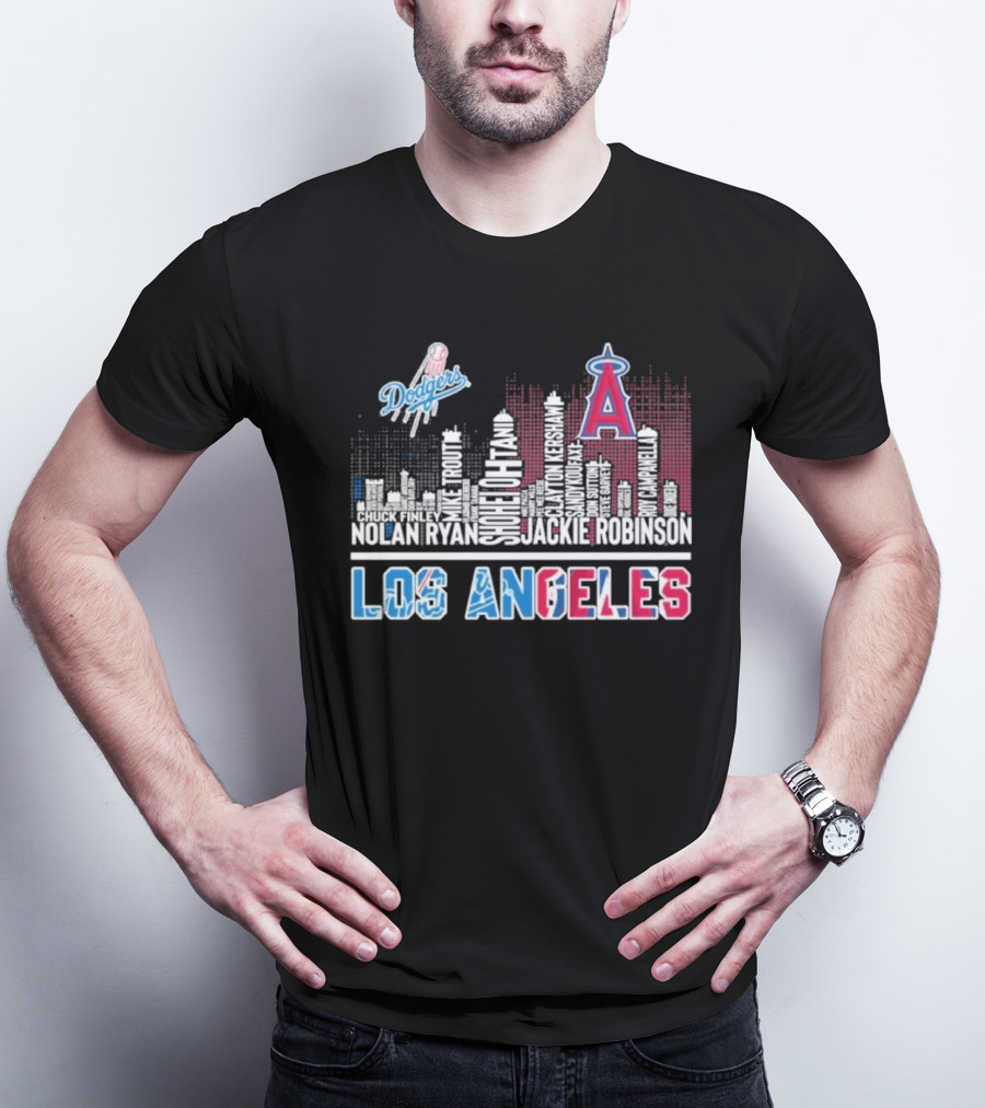 Los Angeles Dodgers Angels Skyline Typography City Baseball Fans T-Shirt