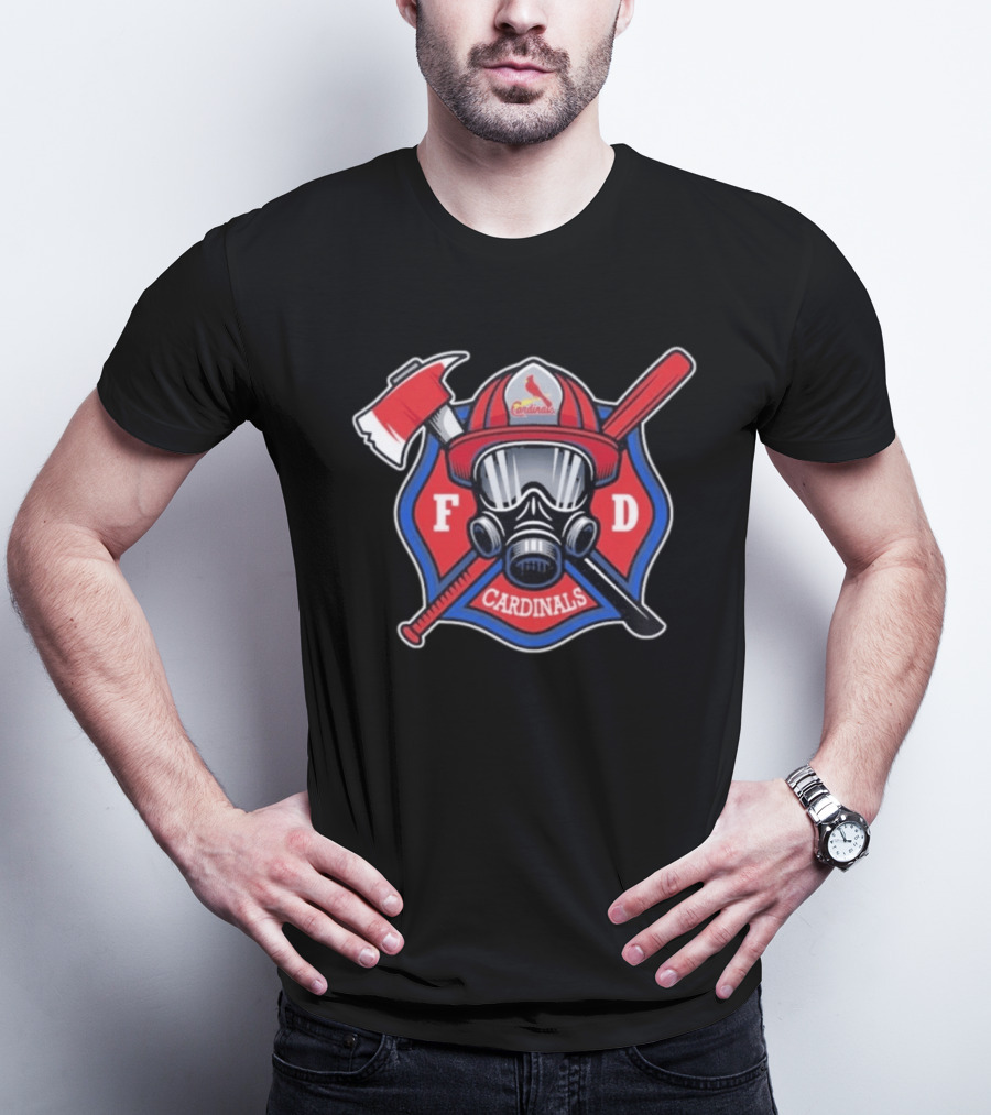 Cardinals FD Firefighter Helmet Axe And Bat T-Shirt