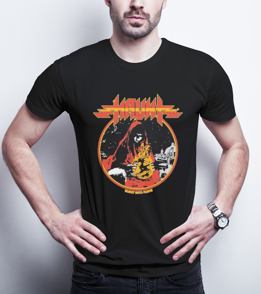 Haunt Burst Into Flame Hooded Figure With Flames T-Shirt