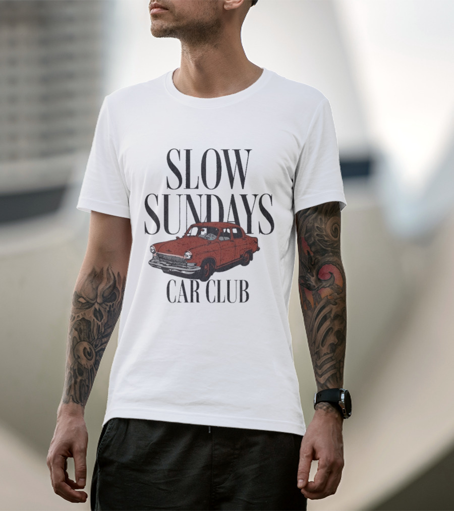 Slow Sundays Car Club Vintage Red Classic Car T-Shirt